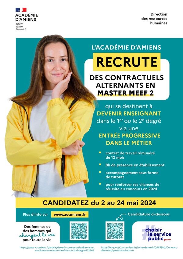 Devenir contractuels alternants étudiants en master MEEF (1er ou 2nd degré) | Académie d'Amiens